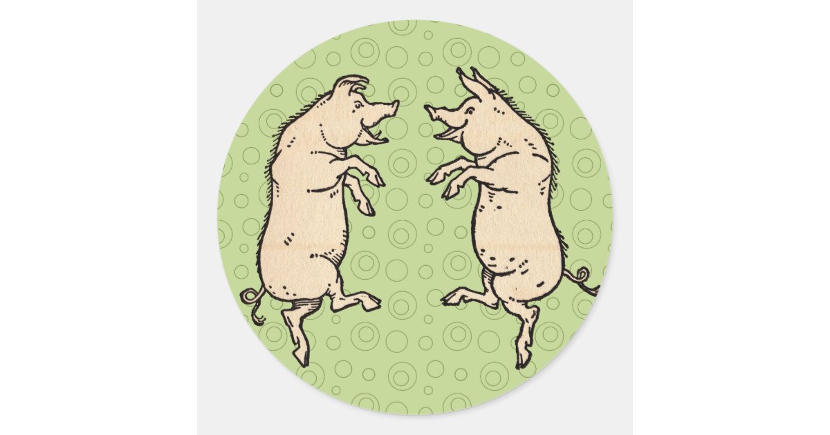 Antique Dancing Pigs: Whimsical Vintage Piggy Jig Classic Round Sticker ...