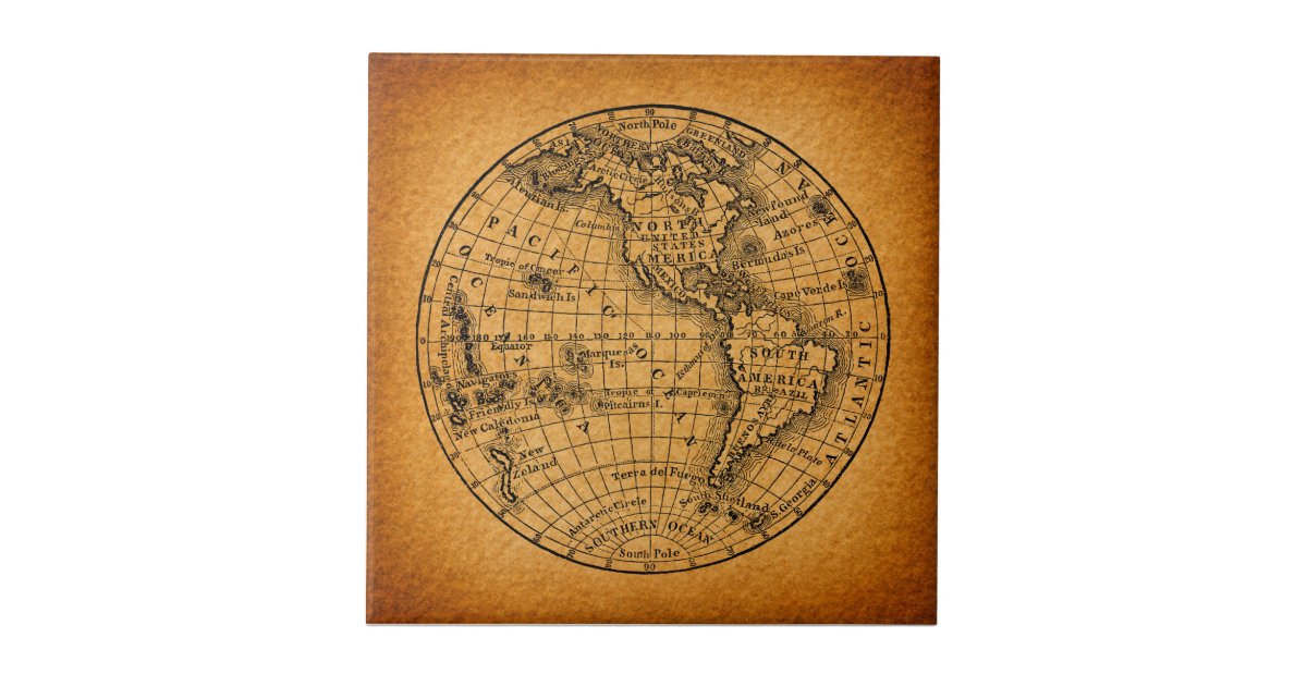 Antique Earth World Map Vintage Globe Art Ceramic Tile | Zazzle