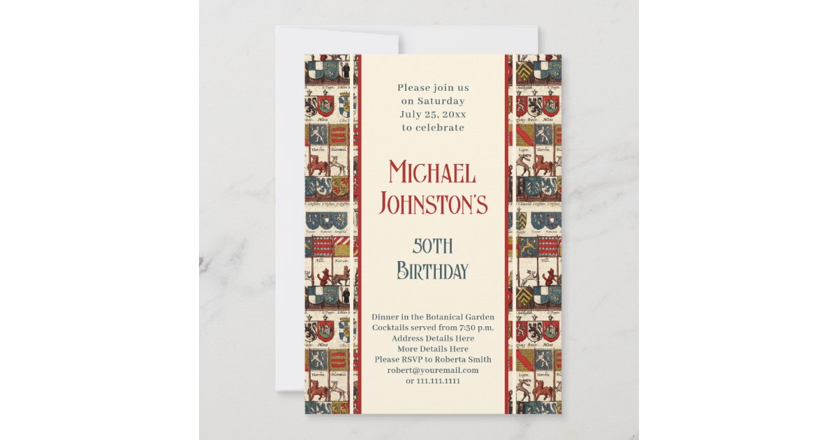 Antique Heraldry History Lover's Birthday Party Invitation | Zazzle