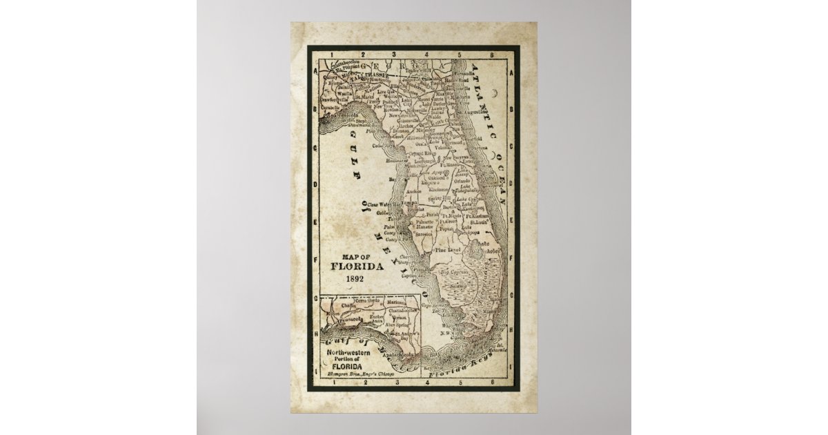 Antique Map of Florida Poster | Zazzle