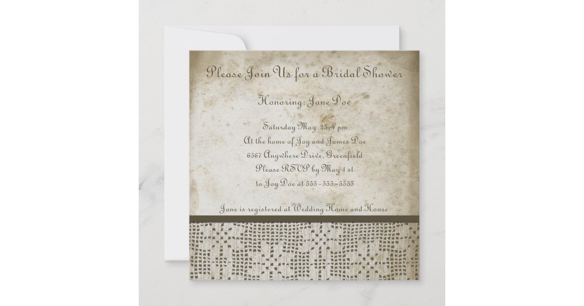 Antique Paper with Crochet Lace Invitation | Zazzle