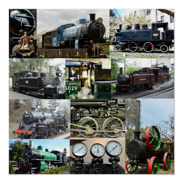 Antique Steam Engine Locomotive Train Collage Poster | Zazzle.com.au