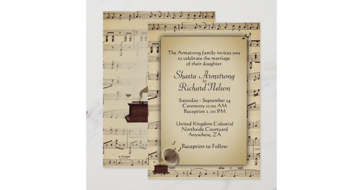 Antique Wedding Music Theme Invitation | Zazzle