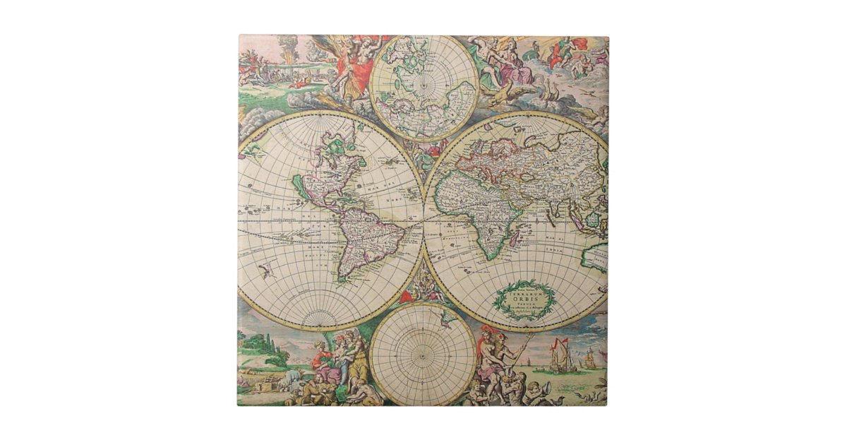 Antique World Map Ceramic Tile | Zazzle