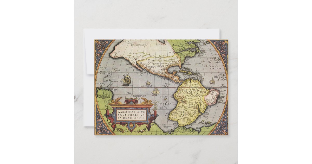 Antique World Map of the Americas, 1570 Invitation | Zazzle