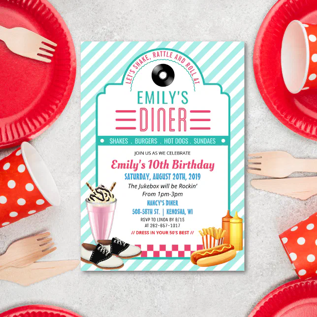ANY AGE - 1950's Retro Diner Birthday Invitation | Zazzle