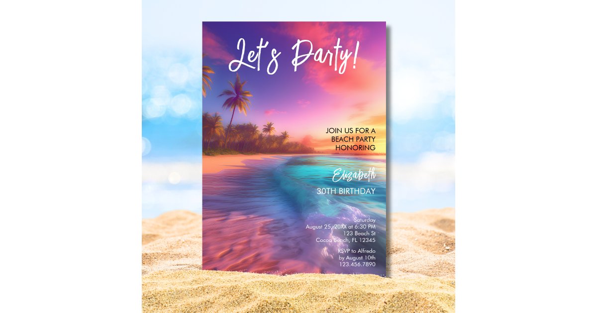 Any Age Vibrant Beach Sunset Birthday Party Invitation | Zazzle