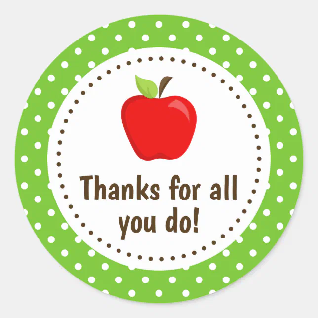Apple Thank You Teacher Appreciation Green Spots C Classic Round ...