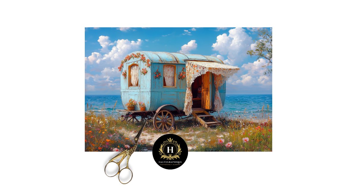Aqua Blue Seaside Gypsy Caravan Decoupage Tissue Paper | Zazzle