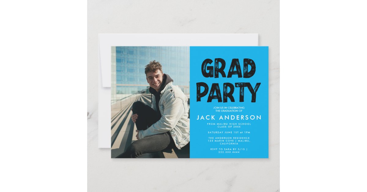 Aqua Paint Photo Graduation Party Invitation | Zazzle