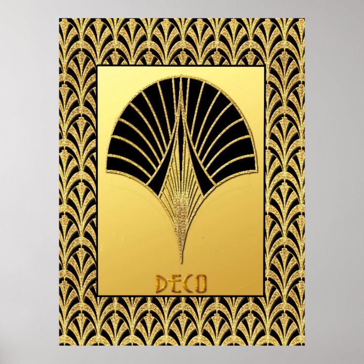 Art Deco Black and Gold Fan Design Poster | Zazzle