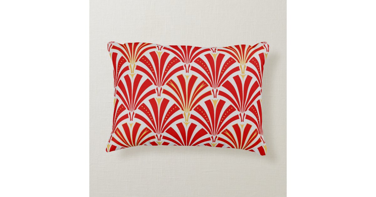 Art Deco fan pattern - red on pearl grey Decorative Cushion | Zazzle