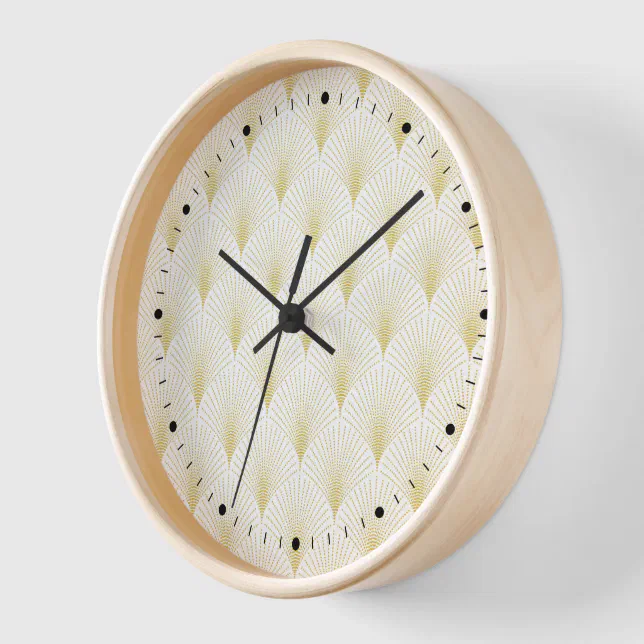 Art Deco Geometric Pattern In Gold & White Clock | Zazzle