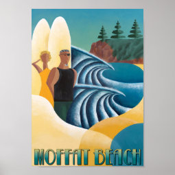 Art Deco Poster Moffat Beach | Zazzle