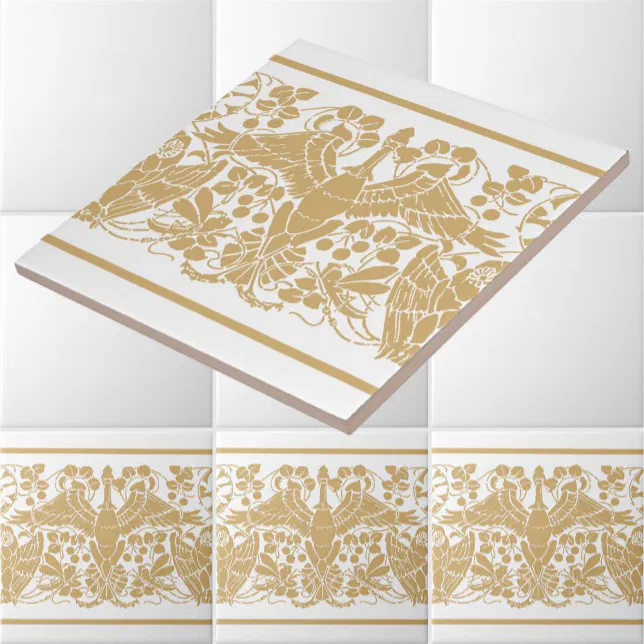 Art Nouveau Crane & Owls Frieze Pattern Ceramic Tile | Zazzle