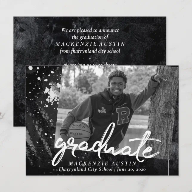 Artistic Graduation | Black White Graffiti Photo Invitation | Zazzle