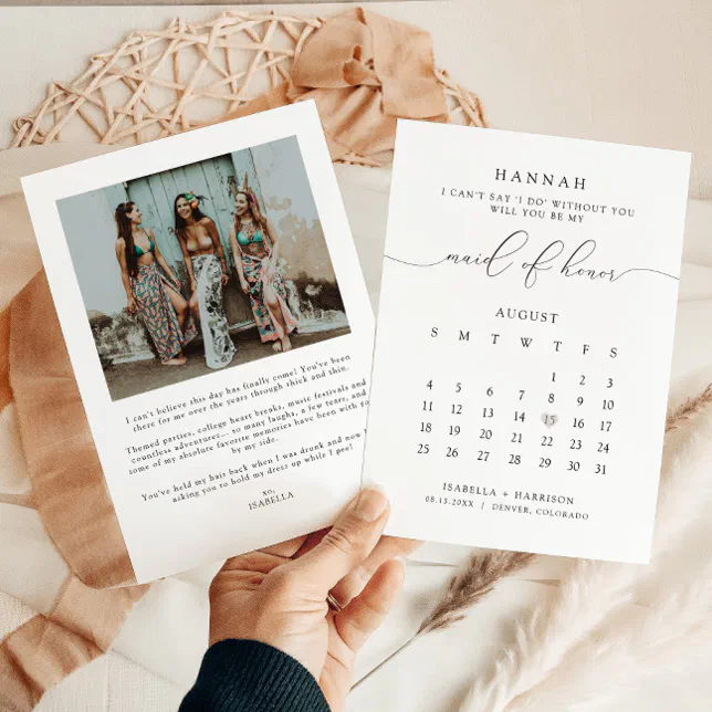 ASHER Modern Script Calendar Maid Honour Proposal Invitation | Zazzle
