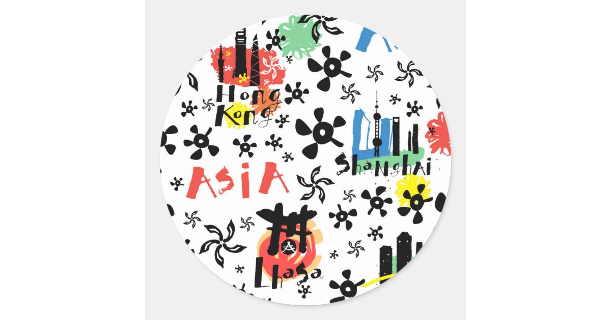 Asia | Symbols Pattern Classic Round Sticker | Zazzle