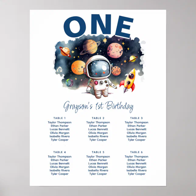 Astronaut Outer Space Birthday Seating Chart Sign | Zazzle