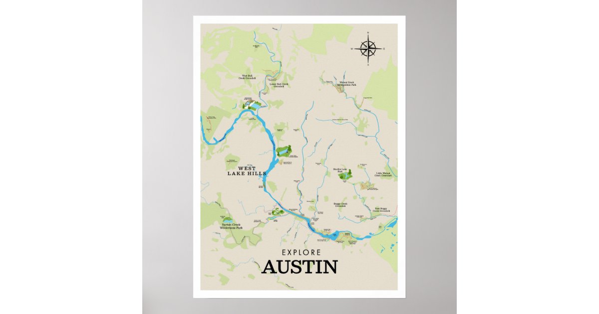 Austin Outdoors Map Poster | Zazzle