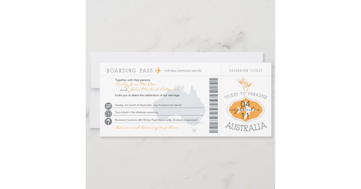 Australia Boarding Pass Wedding Invitation | Zazzle