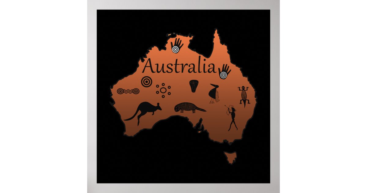 australian aboriginal map with symbols poster | Zazzle