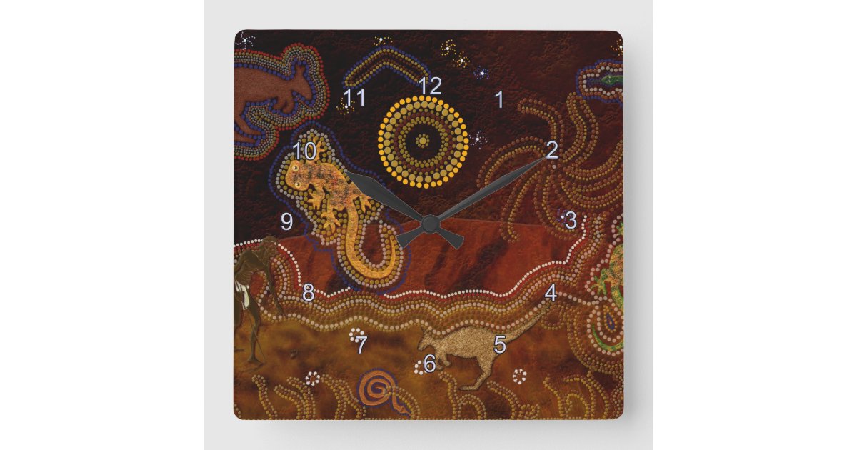 Australian Aborigine Dreamtime & Animals Square Wall Clock | Zazzle