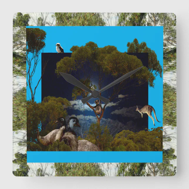 Australian Koala, Emu, Kookaburra, Design, Square Wall Clock | Zazzle