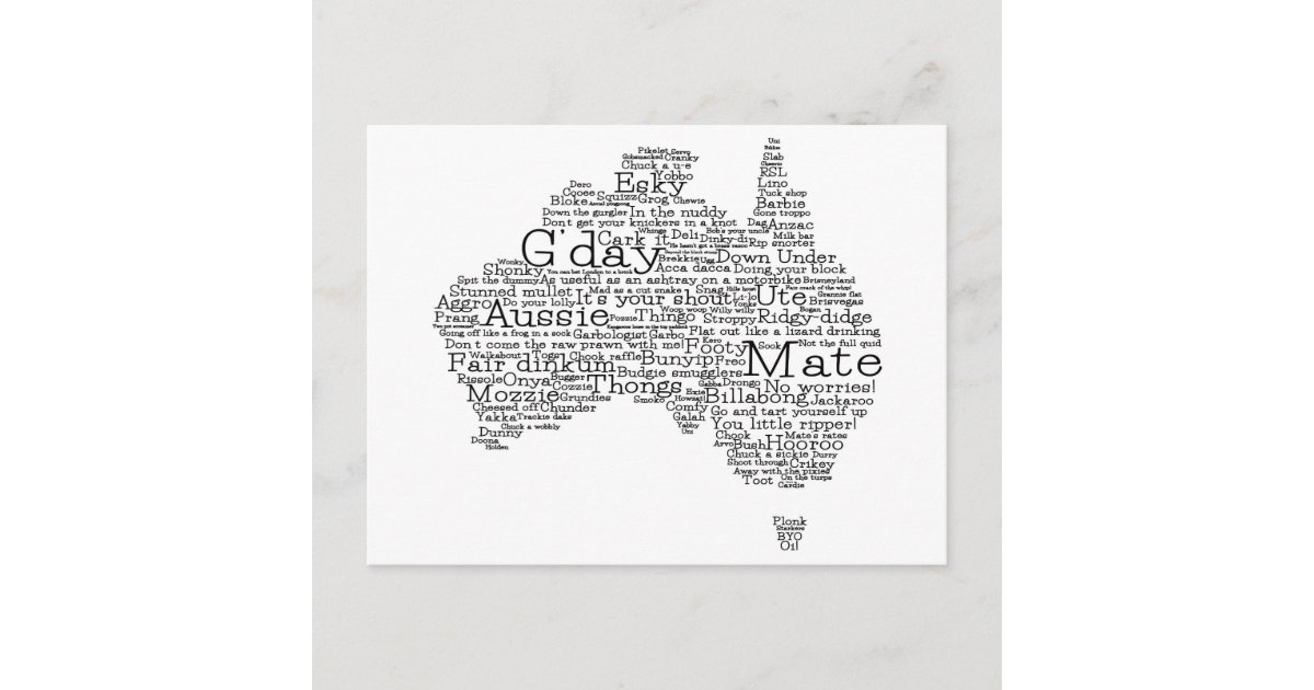 Australian slang map postcard | Zazzle