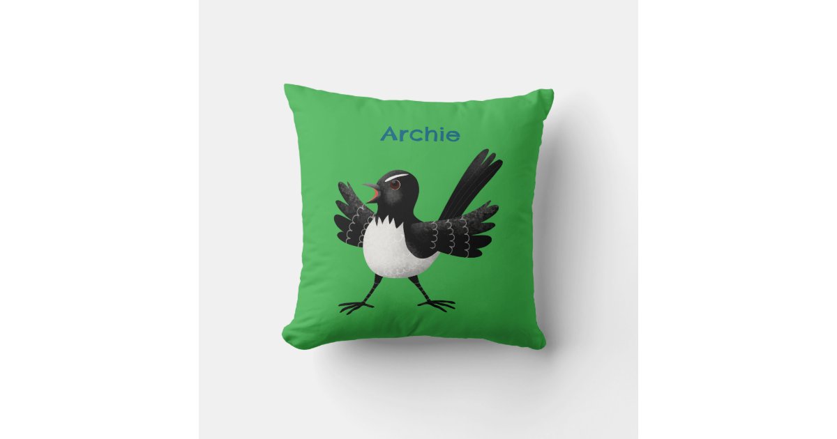 Australian Willie Wagtail cartoon personalised Cushion | Zazzle
