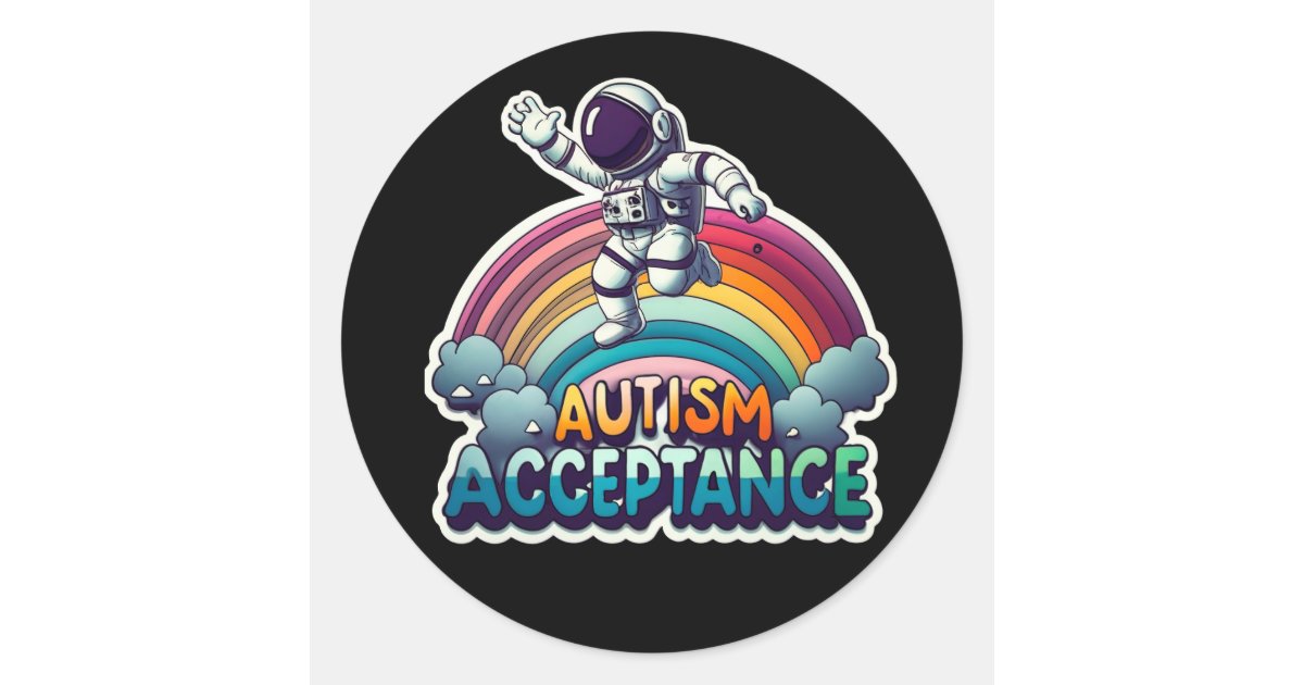 Autism Acceptance Rainbow Astronaut Classic Round Sticker | Zazzle