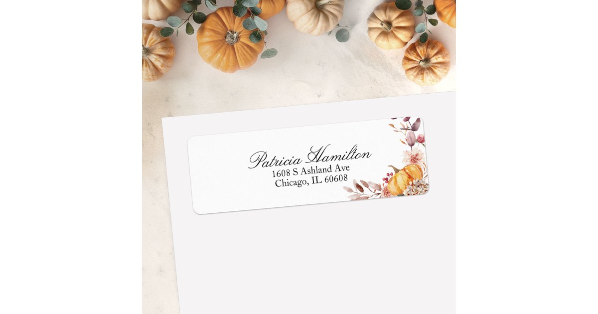 Autumn Leaves Pumpkin Fall Bridal Shower Label Return Address Label ...