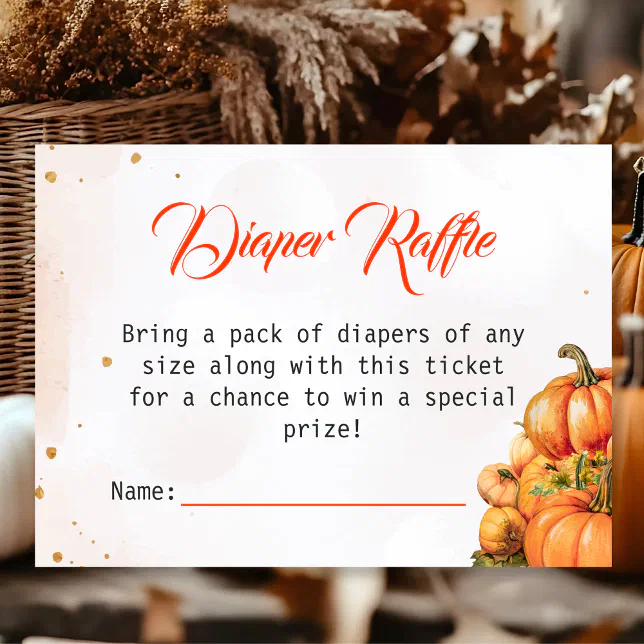 Autumn Pumpkin Diaper Raffle Ticket Baby Shower Enclosure Card | Zazzle