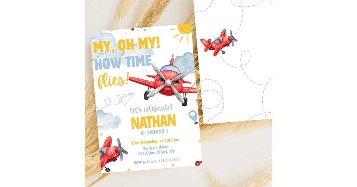 Aviation Boys Cool Blue Aeroplane Travel Birthday Invitation | Zazzle