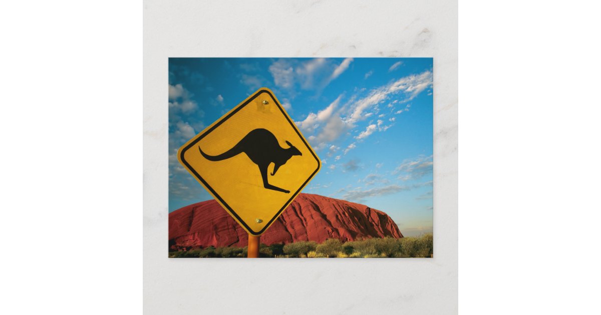 ayers rock kangaroo sign postcard | Zazzle
