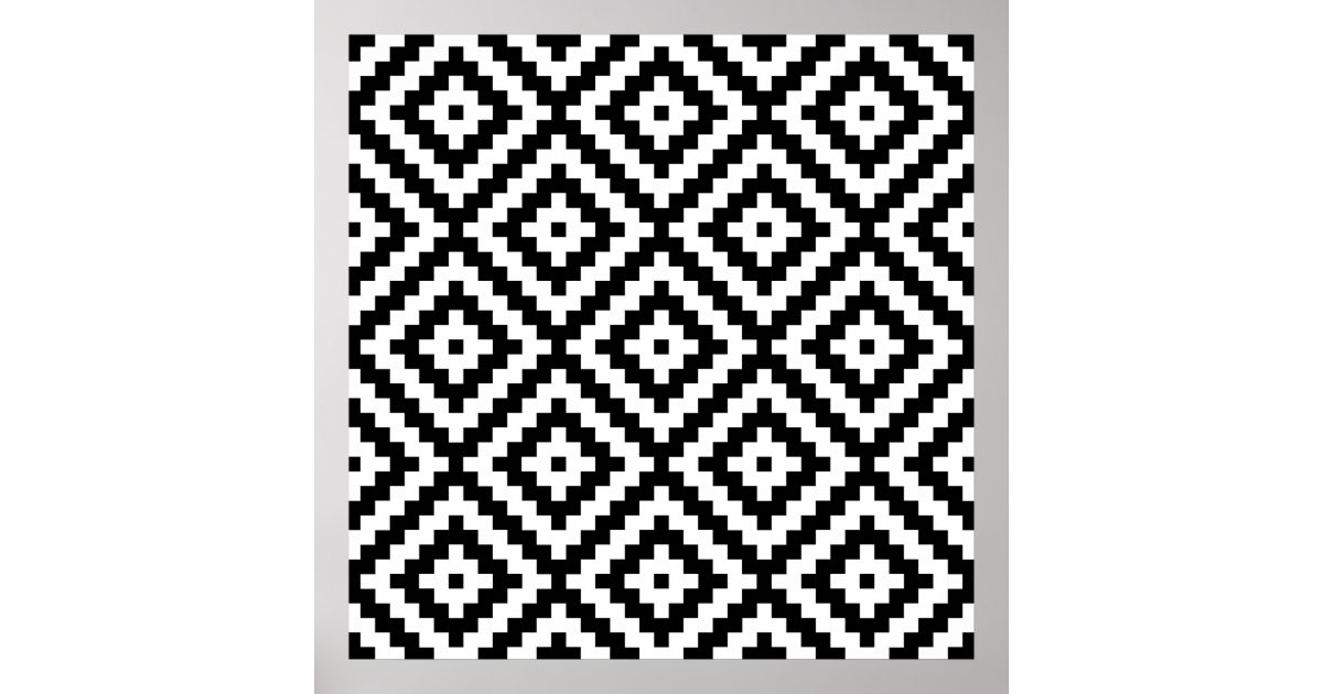 Aztec Block Symbol Big Ptn Black & White II Poster | Zazzle