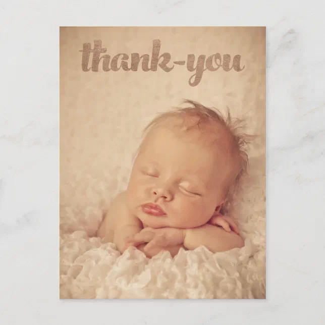 Baby Bronze Thank You Birth Announcement Photo Postcard | Zazzle