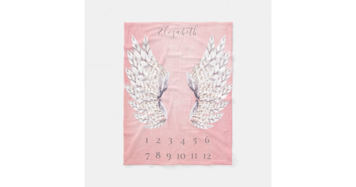 Baby Girl Pink Angel Wings Monthly Milestone Fleece Blanket | Zazzle