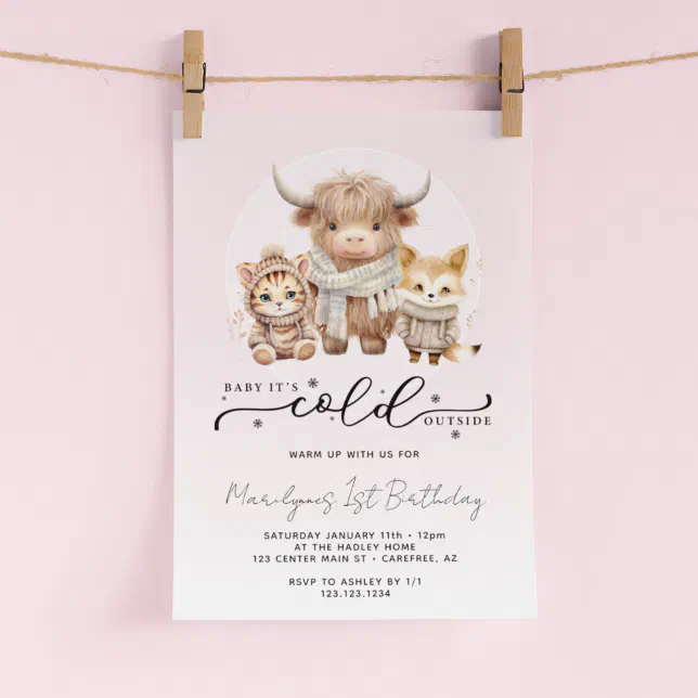 Baby It's Cold Outside Girl 1st Birthday Invitation | Zazzle