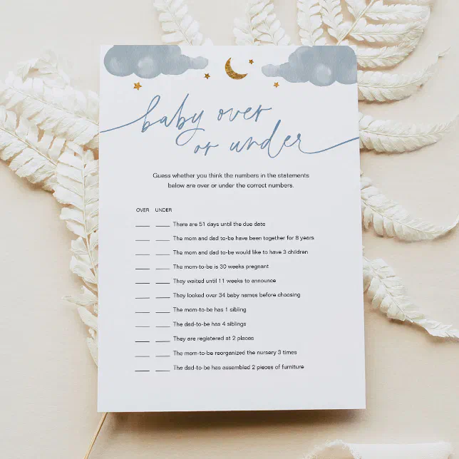 Baby Over Or Under Twinkle Star Baby Shower Game Invitation | Zazzle