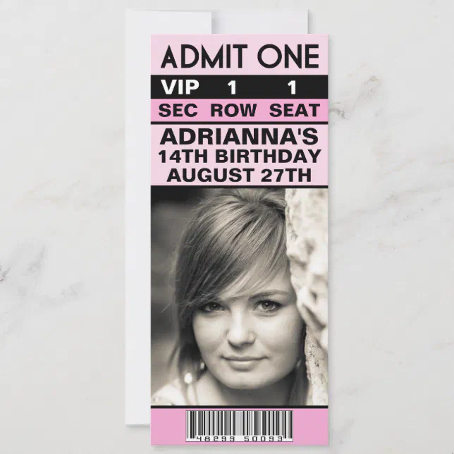 Baby Pink VIP Photo Ticket Birthday Party Invitation | Zazzle