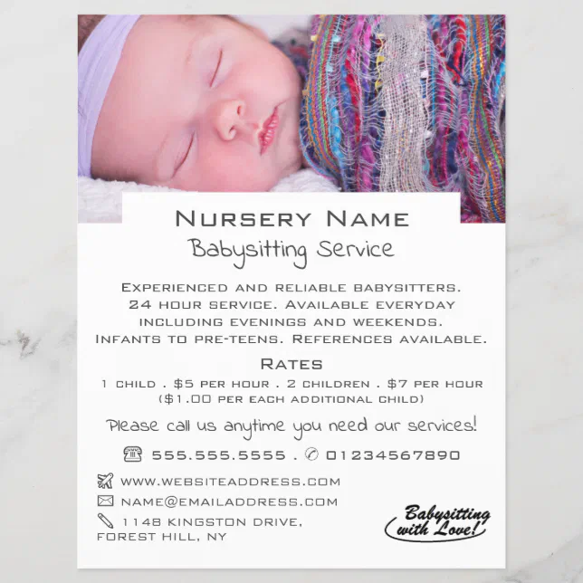 Baby Sleeping Babysitting, Daycare, Nursery Advert Flyer | Zazzle