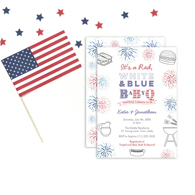 BabyQ Memorial Day Fireworks Couples Baby Shower Invitation | Zazzle