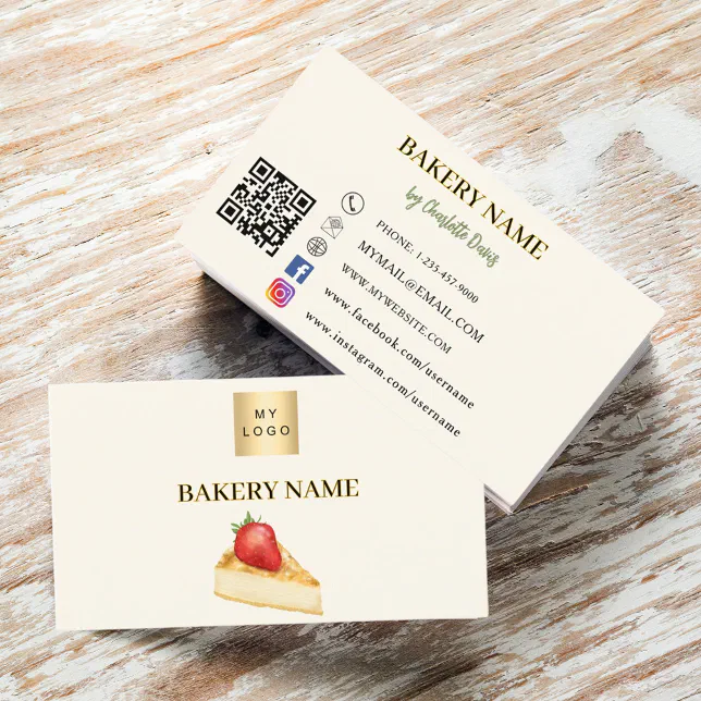 Bakery beige cream cake pastry QR code logo Business Card | Zazzle