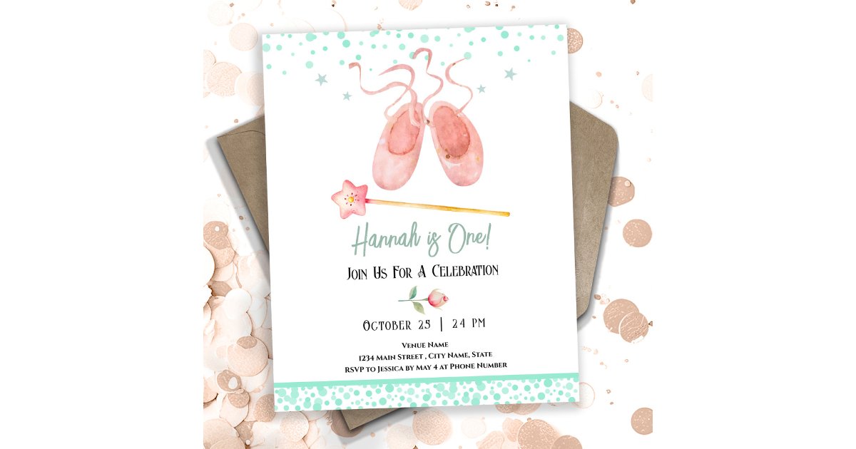 Ballerina Ballet Slippers 1st Birthday Girl Invitation | Zazzle