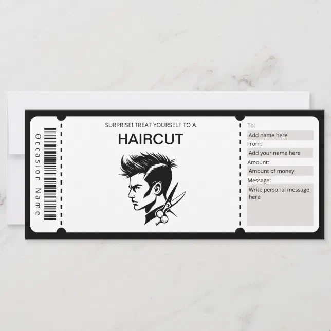 Barber Voucher Template, Haircut Gift Certificate Invitation | Zazzle