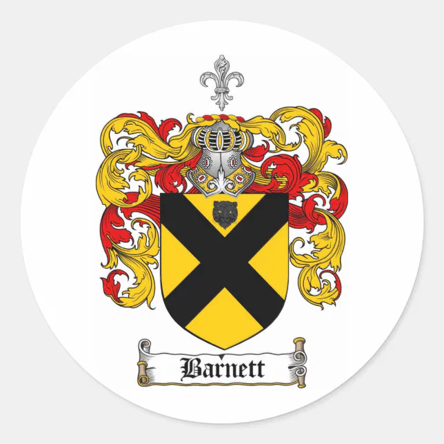 BARNETT FAMILY CREST - BARNETT COAT OF ARMS CLASSIC ROUND STICKER | Zazzle