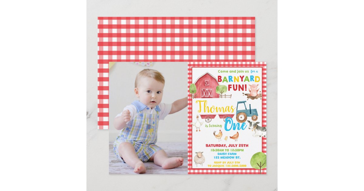 Barnyard 1st Birthday Party Cute Farm Animal Photo Invitation | Zazzle