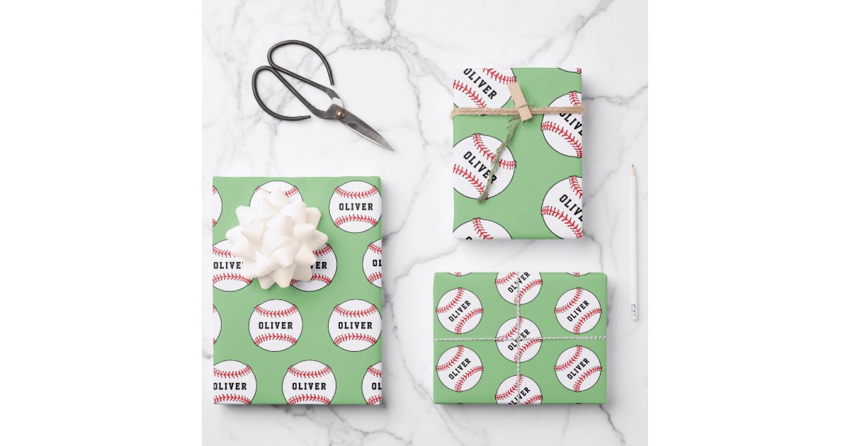 Baseball Ball Pattern Kids Name Birthday Wrapping Paper Sheet | Zazzle