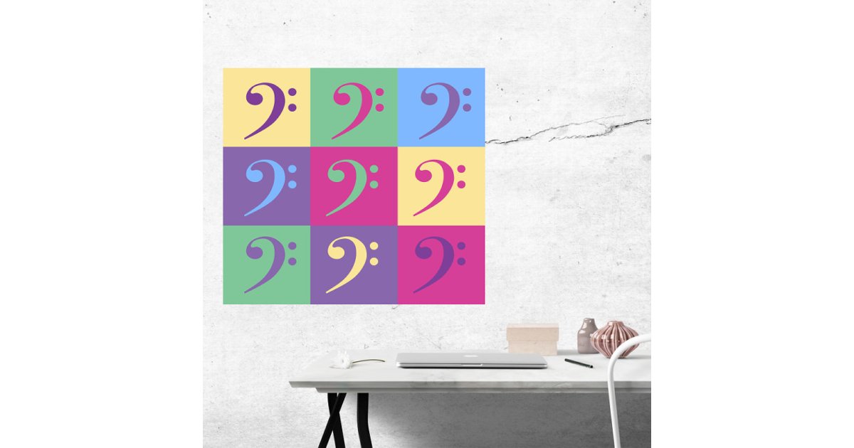 Bass Clef Pattern Bright Colour Pattern Poster | Zazzle